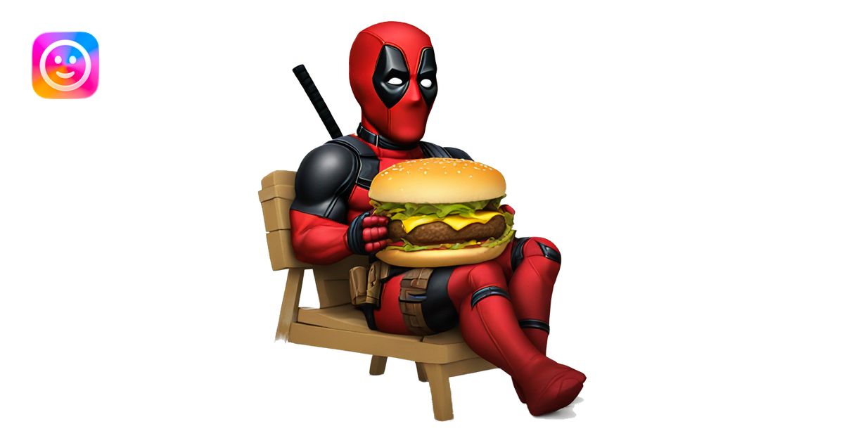 deadpool eating a cheeseburger emoji | AI Emoji Generator