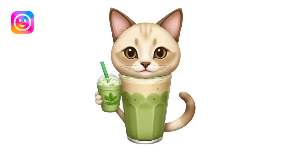 Happy Siamese Cat holding in its paws an iced matcha latte emoji | AI ...