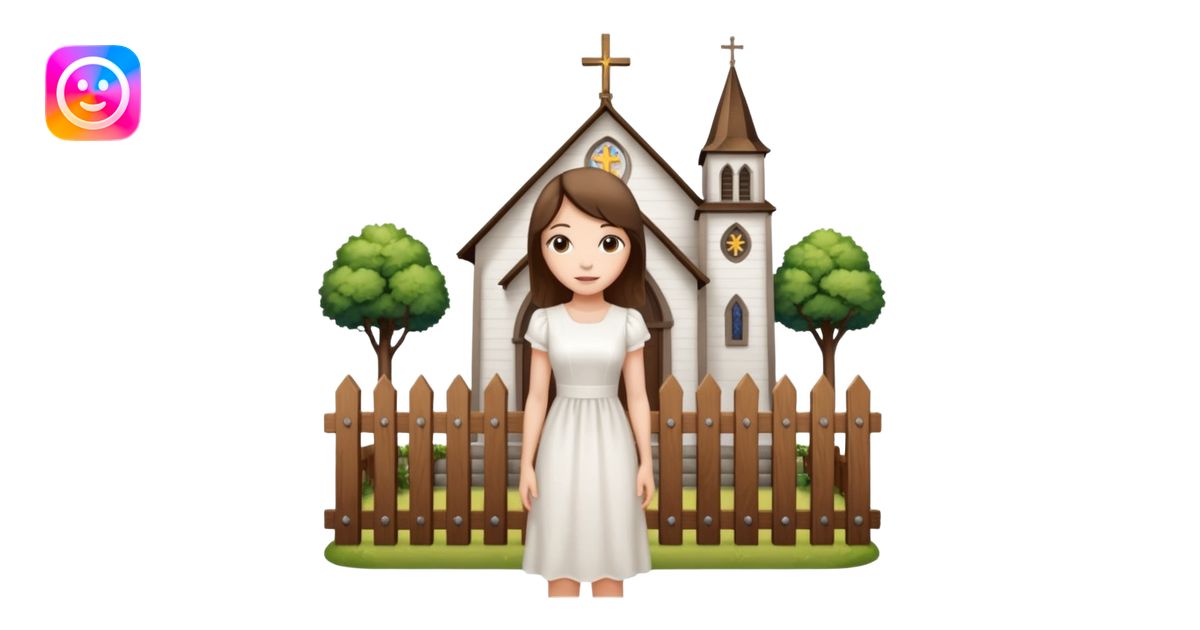 woman next to a church, surrounded by a fence emoji | AI Emoji Generator