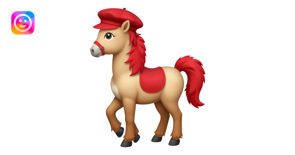 A cute pony (horse) emoji, full body, standing in side view, wearing a ...