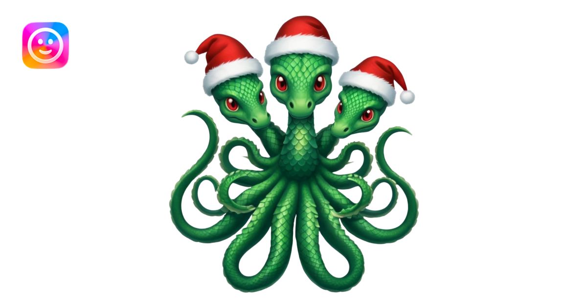 hydra, christmas hat,Seven heads emoji | AI Emoji Generator