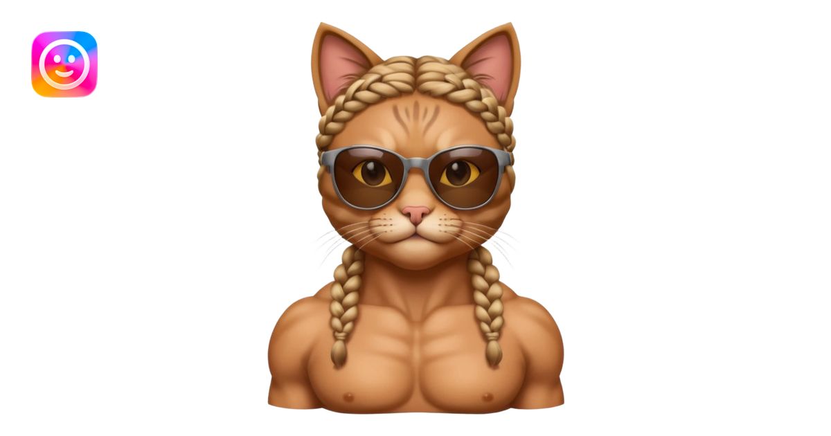 Bodybuilder cat with braids wearing sunglasses emoji | AI Emoji Generator