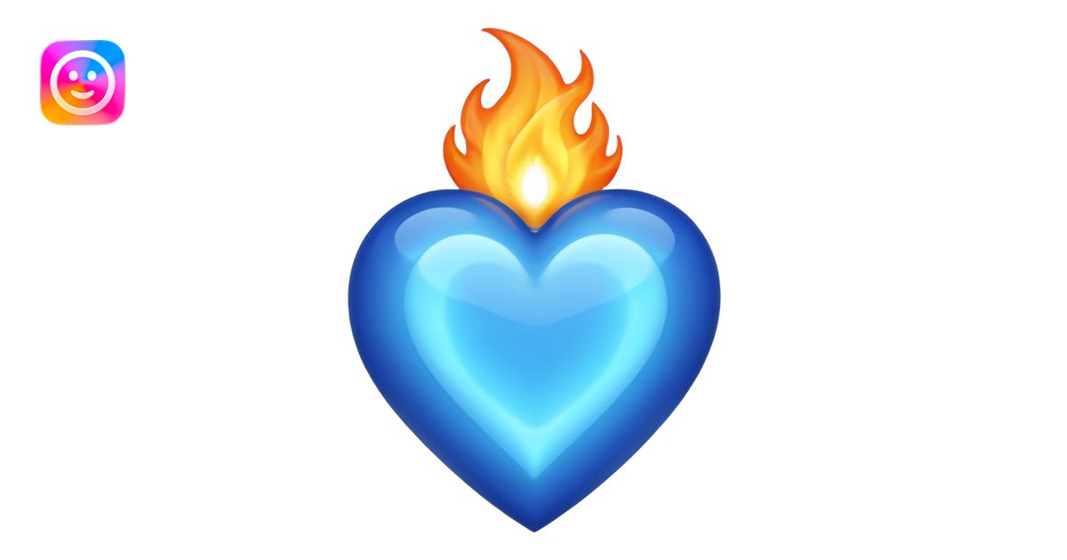 Blue heart with big BLUE flame NO RED OR ORANGE emoji | AI Emoji Generator