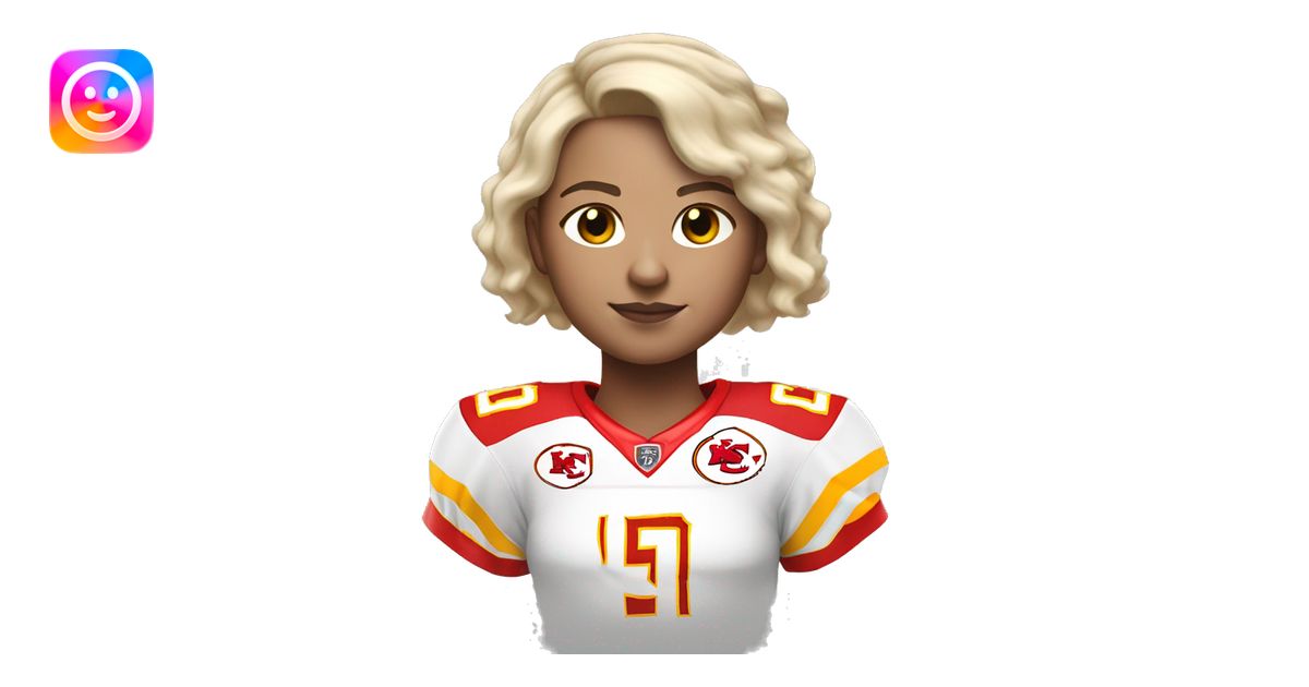 Blonde girl short hair blue eyes in chiefs jersey 15 mahomes emoji | AI ...