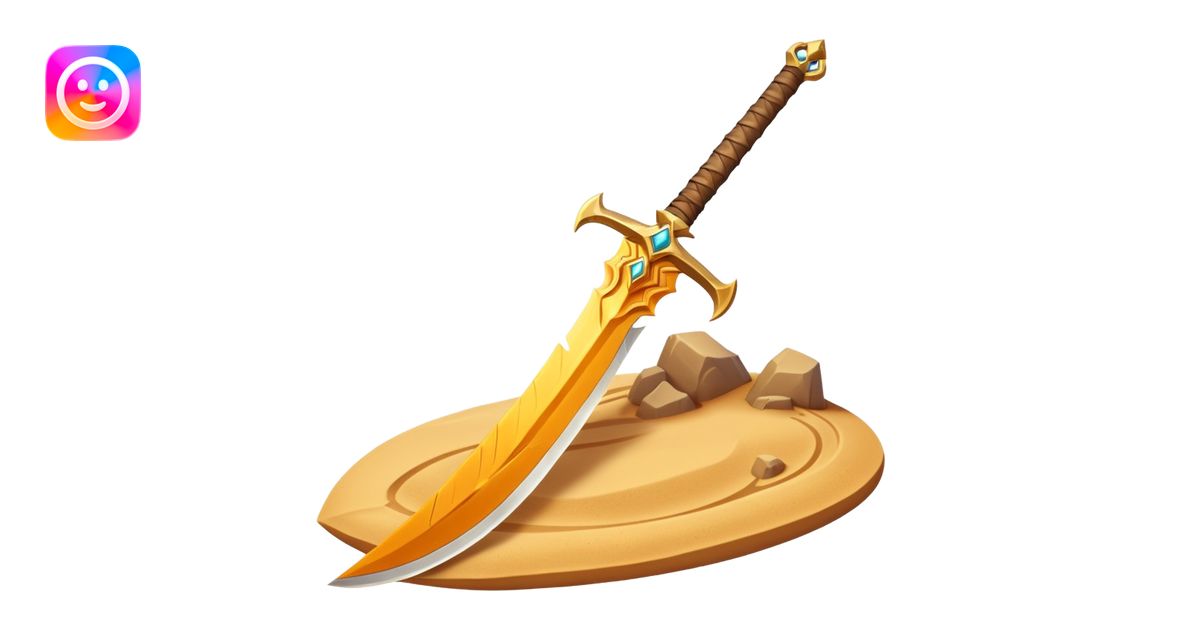 desert sand sword object icon, curved scimitar blade, sand-carved ...