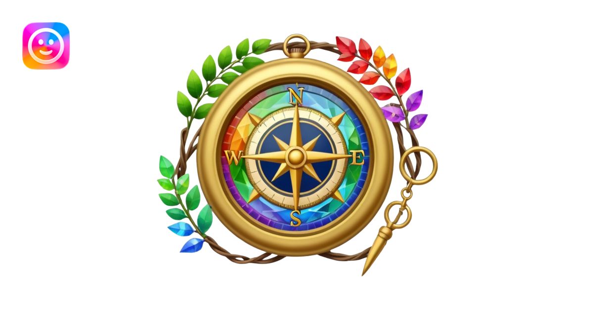 rainbow crystal compass wrapped in vines emoji | AI Emoji Generator