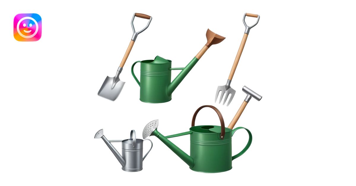 gardening tools collection with shovel rake watering can emoji | AI ...