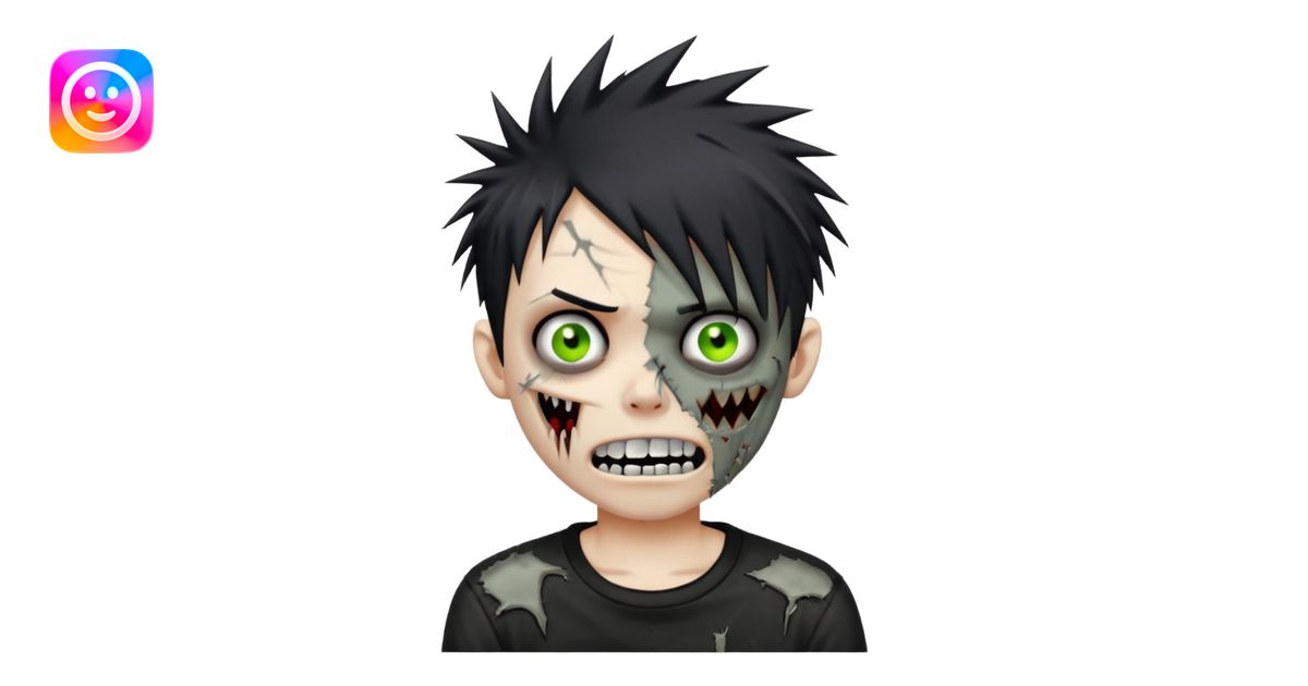 emo zombie boy with spiky black emo hair and a black shirt and grilzz ...