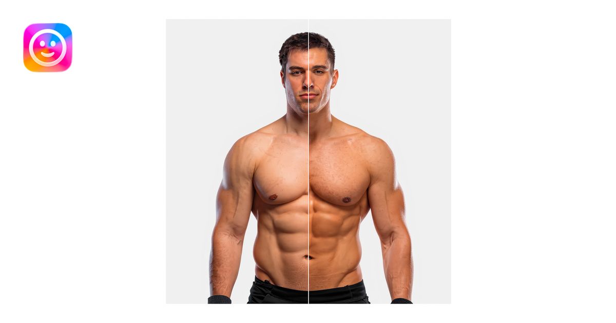 Realistic style image of a shirtless male bodybuilder, half body in ...