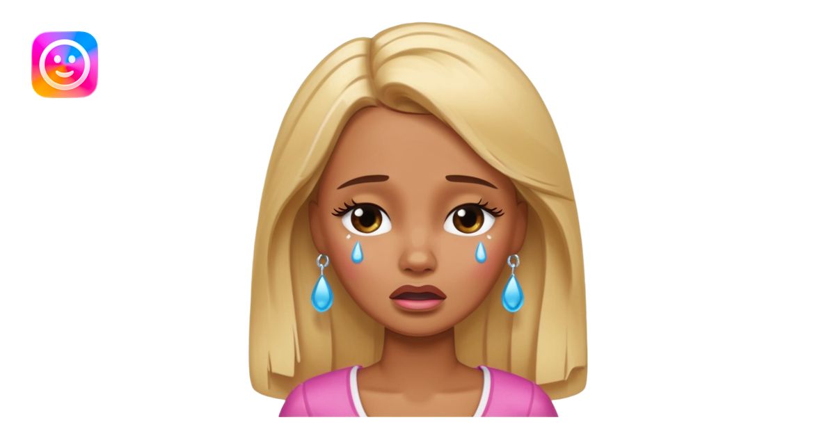 brown skin blonde barbie crying with tears emoji | AI Emoji Generator