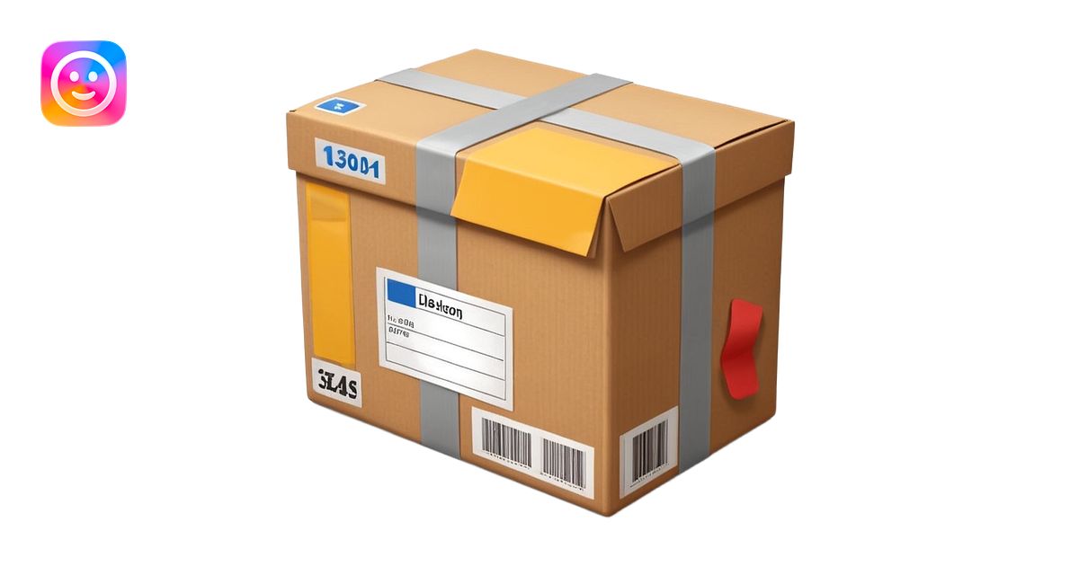 cardboard delivery box with a shipping label and tape. Rounded, glossy ...