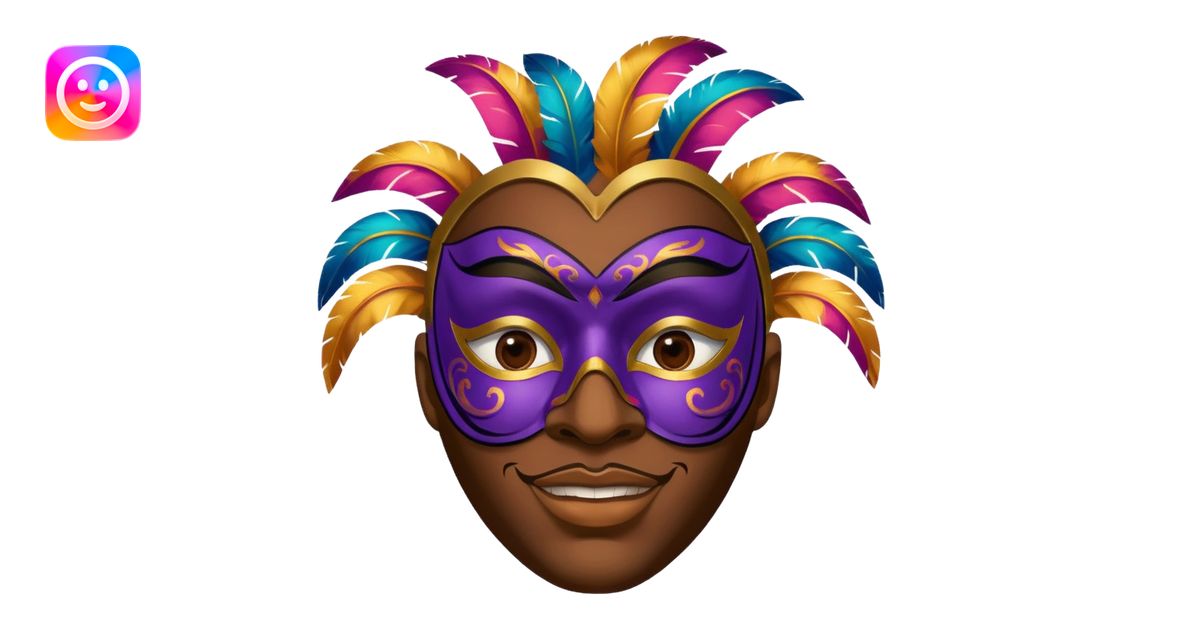 A black man with a painted carnival mask, vibrant colors and confident ...