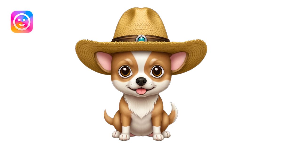 Chihuahua negro con cafe con sombrero de paja emoji | AI Emoji Generator
