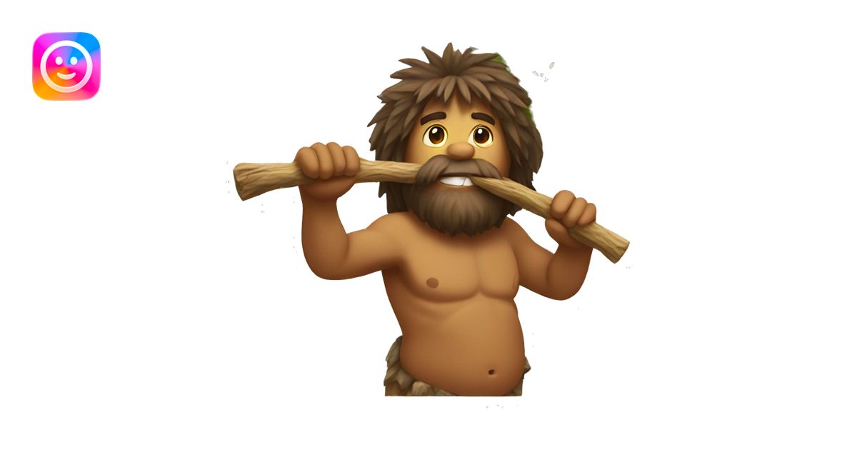 caveman chewing a stick plant emoji | AI Emoji Generator