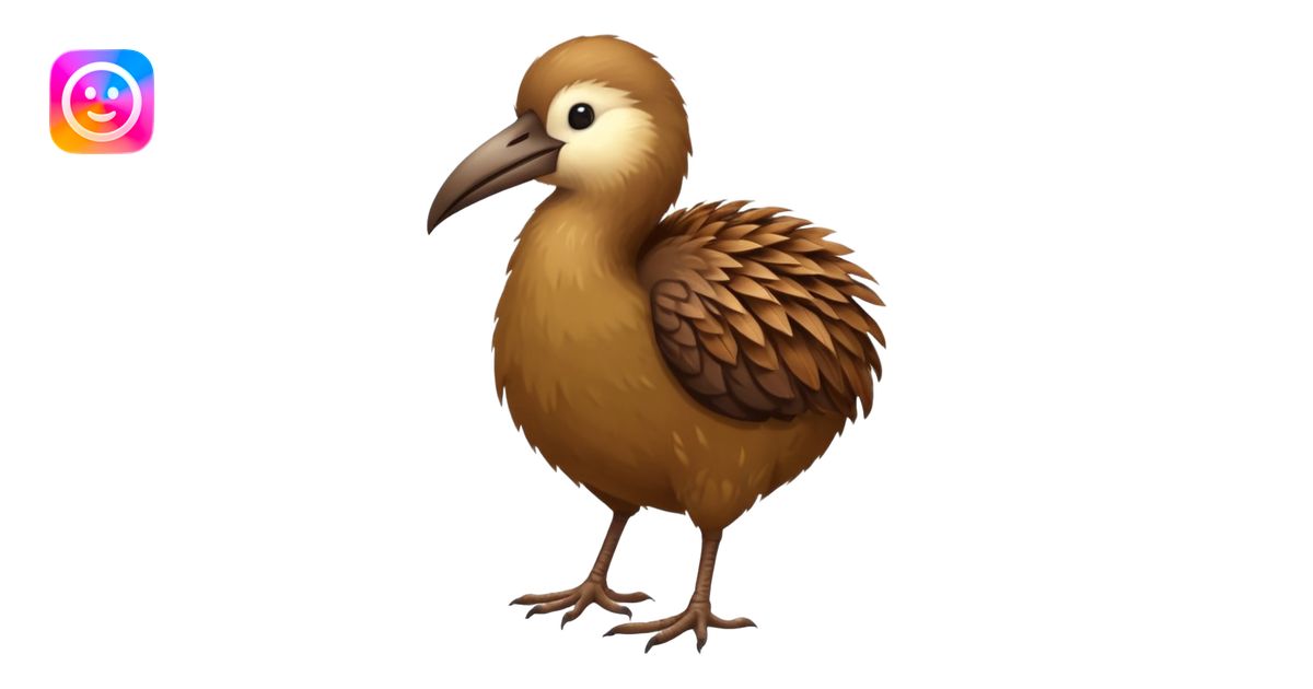 New Zeland kiwi bird on two feet with a long beak and round shape emoji ...