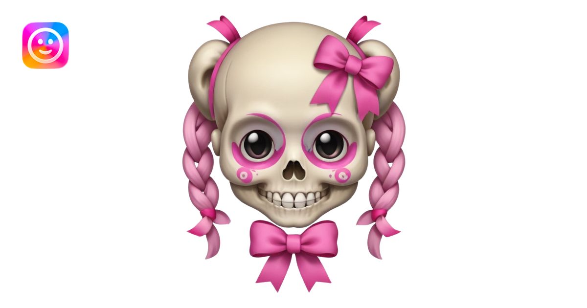 skull emoji with pink ribbon pookie emoji | AI Emoji Generator