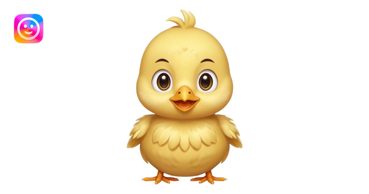 Cute baby chick named Lex, smiling with big shiny eyes, soft yellow ...