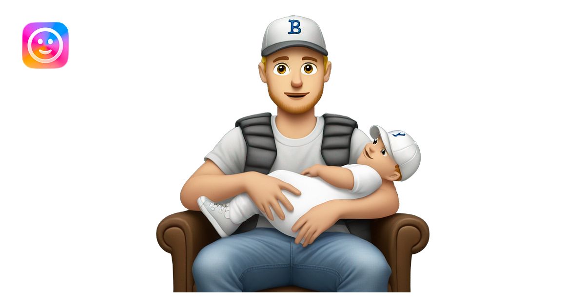 Young white man in baseball hat rocking a white baby in puffy grey ...