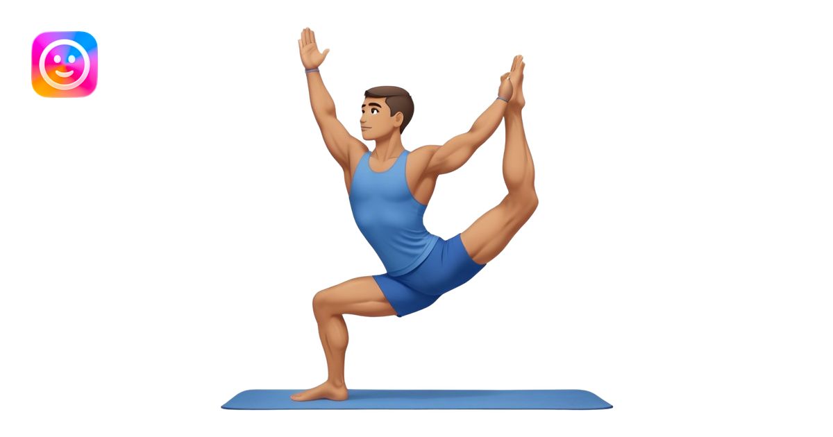 buff man with blue short Crescent Lunge yoga emoji | AI Emoji Generator