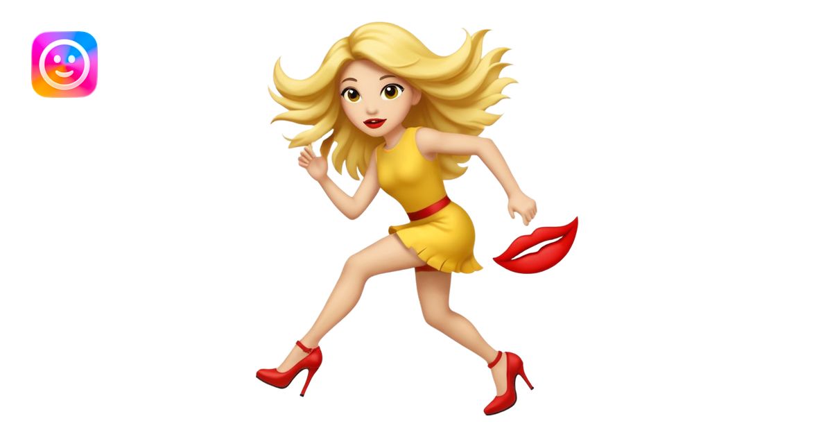 circular yellow traditional iOS emoji face, running to the left, with ...