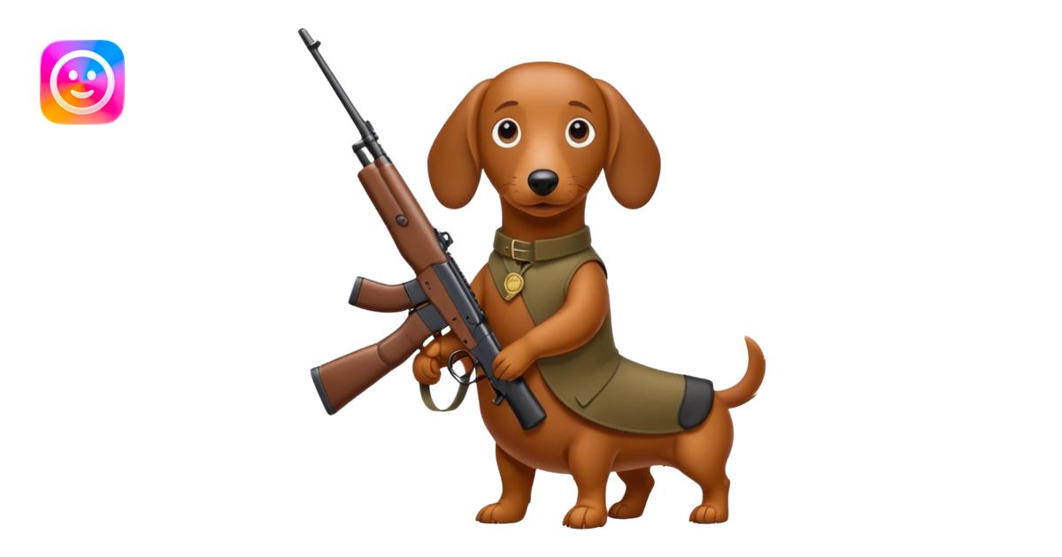 Wiener dog with rifle emoji | AI Emoji Generator