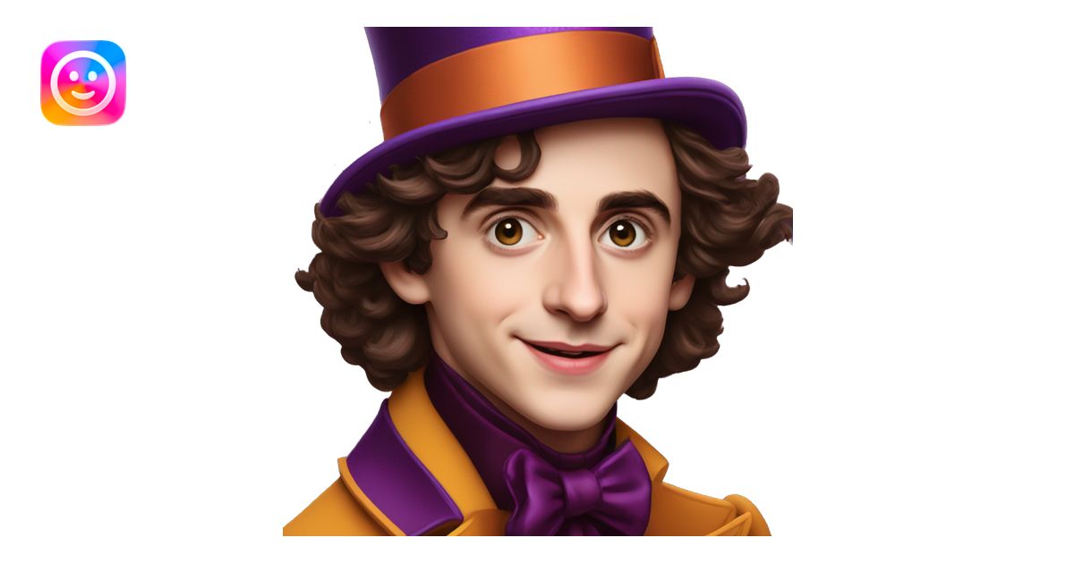 Timothée Chalamet as Willy Wonka, high cheek bones, large face, hat ...
