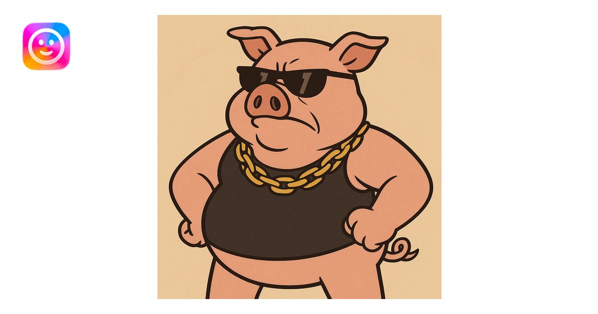 boss hog piggy, tough pig with sunglasses, gold chain, confident stance ...