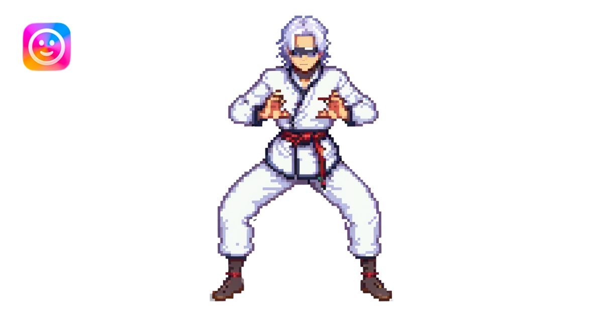 Gojo Satoru from Jujutsu Kaisen, pixel art style, white hair, blindfold ...