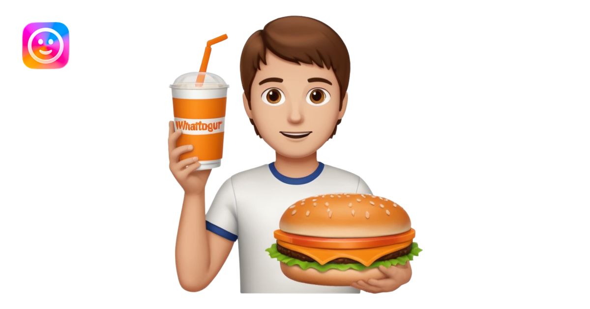 guy with brown hair holding Whataburger emoji | AI Emoji Generator