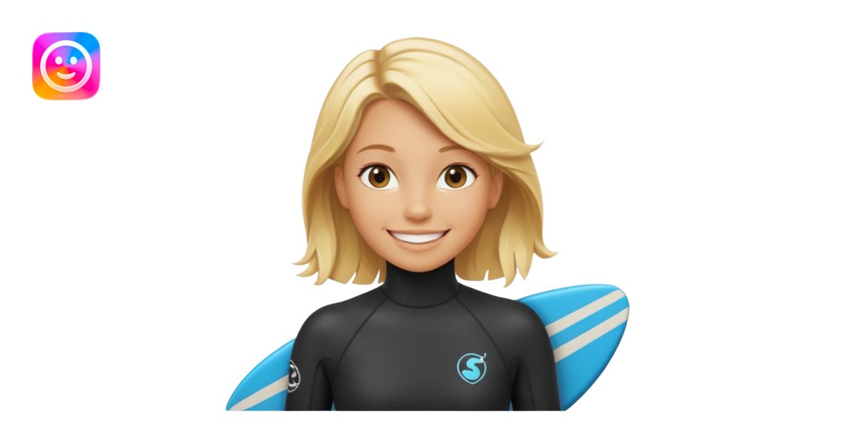 blonde haired white skinned surfer girl emoji | AI Emoji Generator