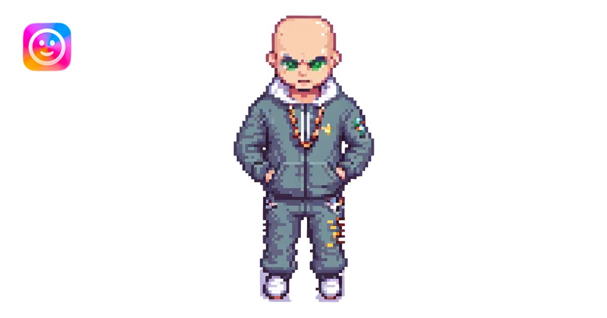 Pixel art thug in tracksuit, holding chain in Hand, bald head, angry ...