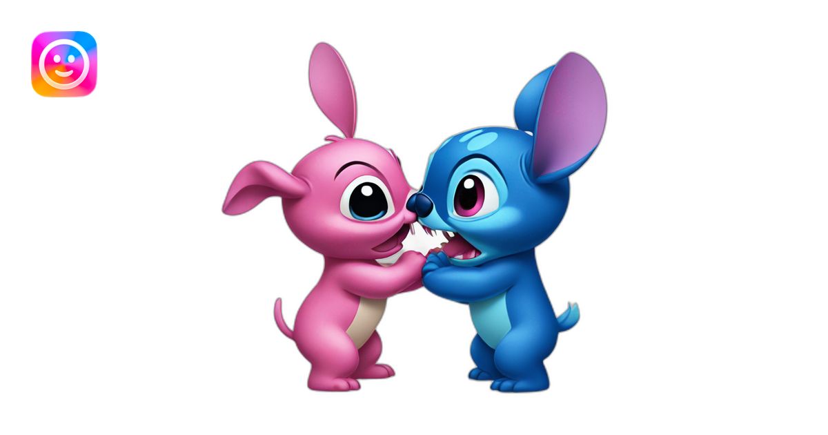 Blue and pink Stich kiss from lilo and stich emoji | AI Emoji Generator