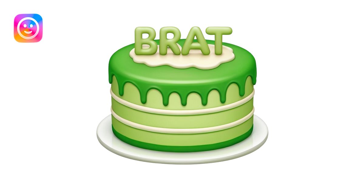 Bright green cake with the word brat emoji | AI Emoji Generator
