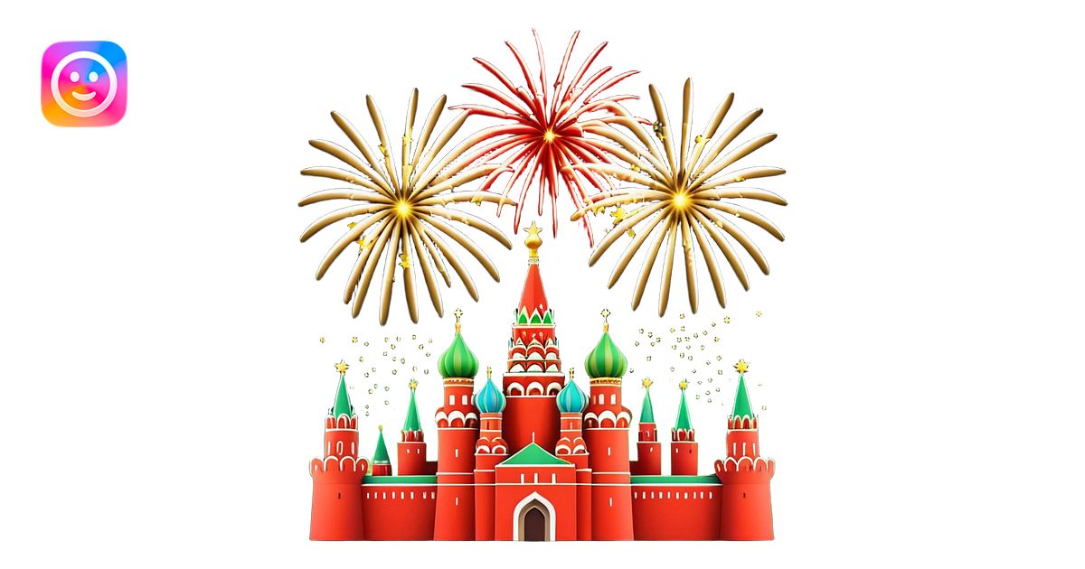 Apple style 3D emoji of New Year fireworks over Moscow. Vibrant multi ...