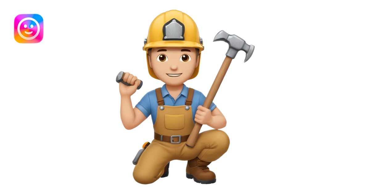 an happy white man with helmet kneeling and knocking with a hammer ...