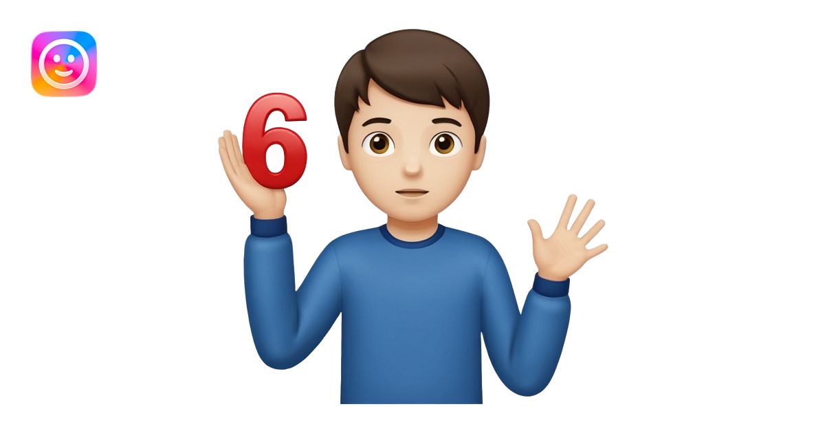 A boy shrugging with the number 6 over one hand and the number 7 over ...