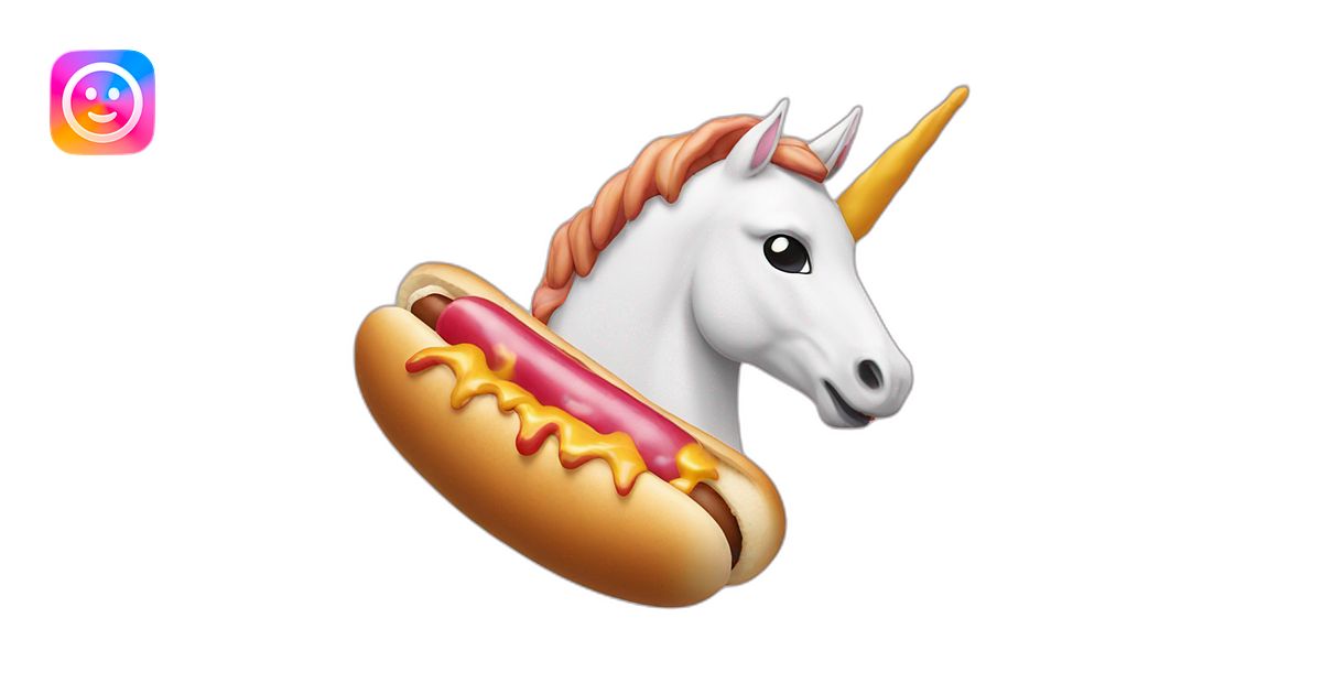 Unicorn eating a hot dog emoji | AI Emoji Generator