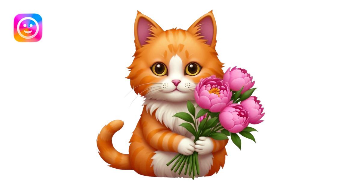 Cute cat Handing pink peonies like reaching a hand and handing them out ...