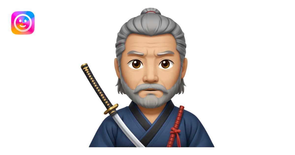 Samurai with gray beard and katana emoji | AI Emoji Generator