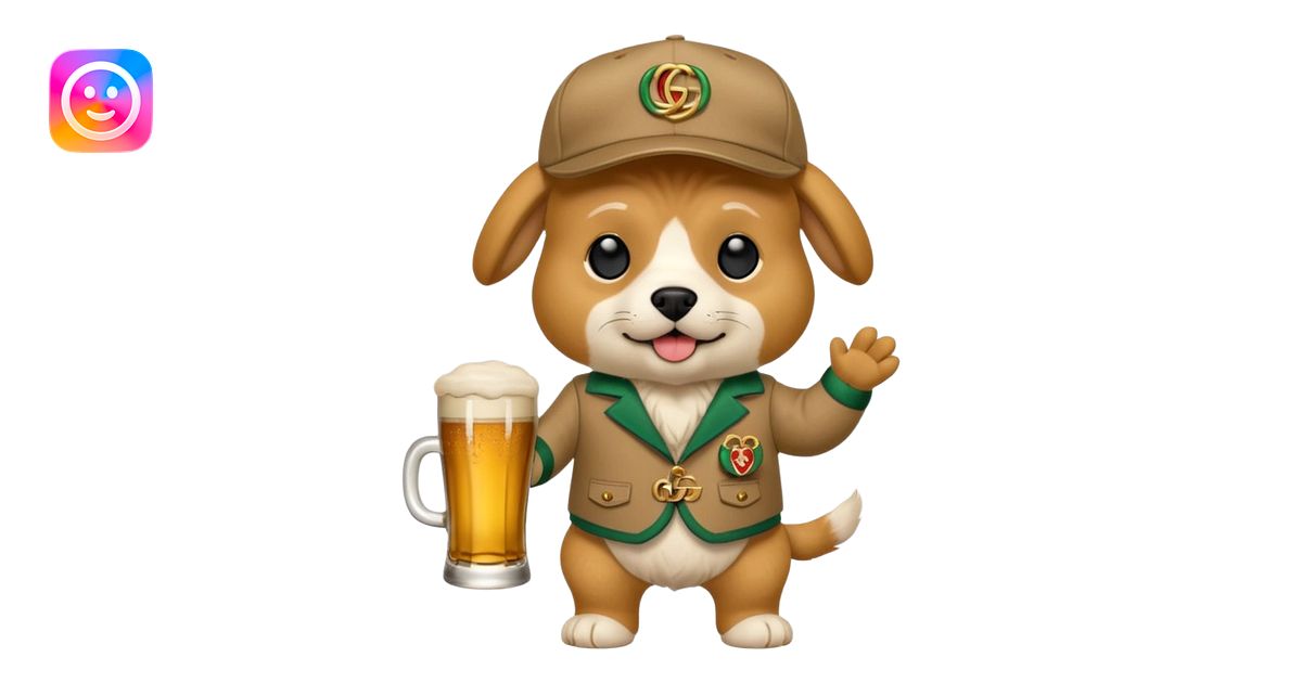 Ein Hund der talahon ist und Bier trinkt mit gucci cap und gucci Tasche ...