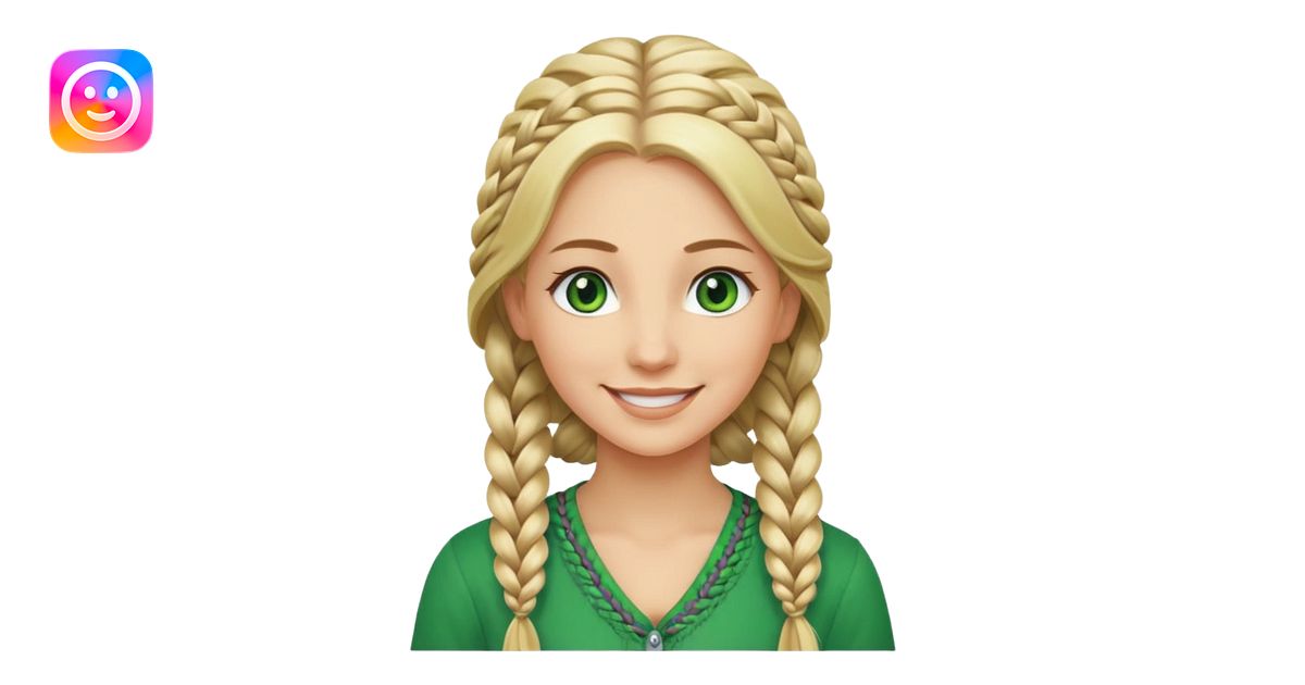 woman, long blond hair,green eyes, smiling, one braid to the side emoji ...