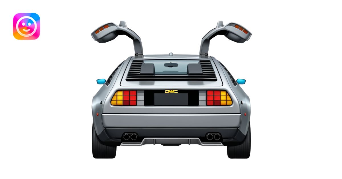 Silver DMC 12 Delorean rear backview emoji | AI Emoji Generator