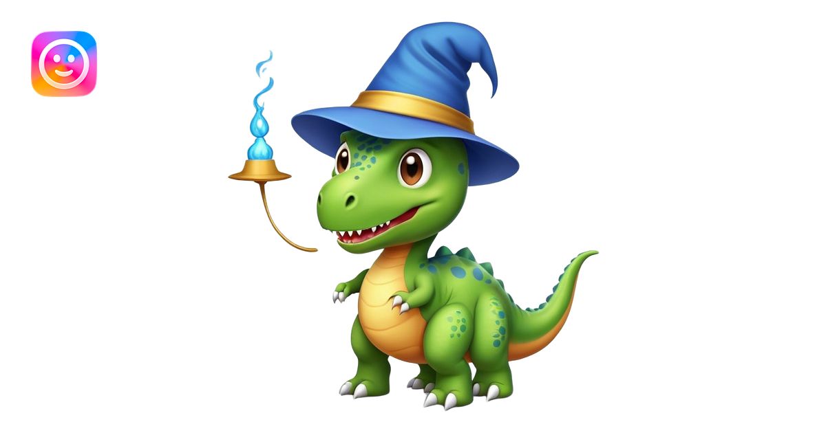 Dinosaur wearing magic hat emoji | AI Emoji Generator