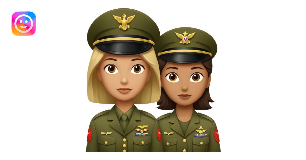one emoji (female) wearing Army combat uniform and a second emoji (male ...