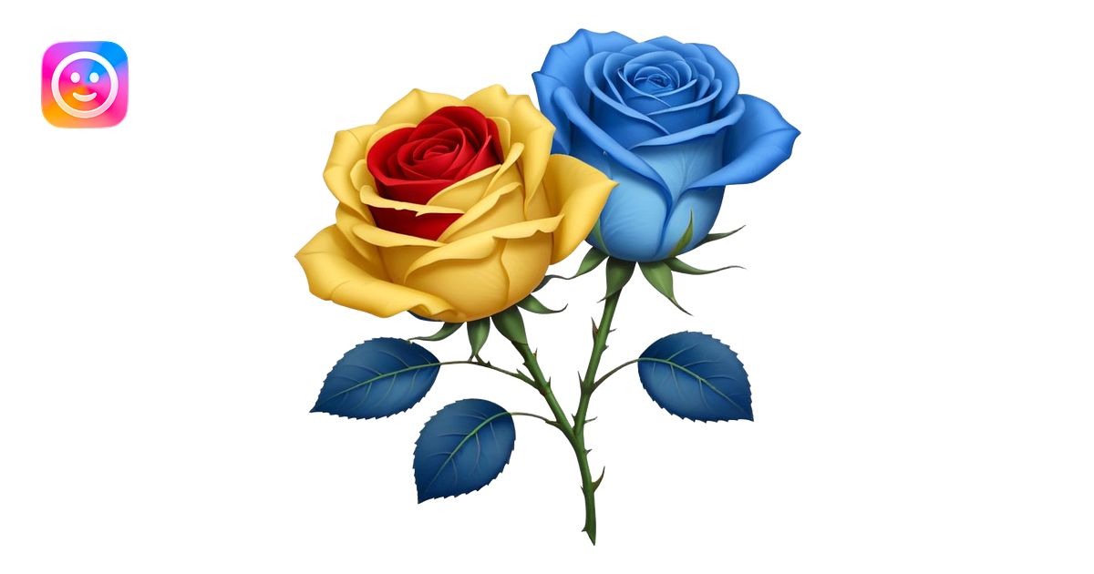 One Yellow 🌹 and one blue flower 🌹 on with red band emoji | AI Emoji ...