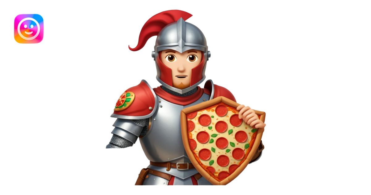 Pizza Knight his armor is piza box emoji | AI Emoji Generator