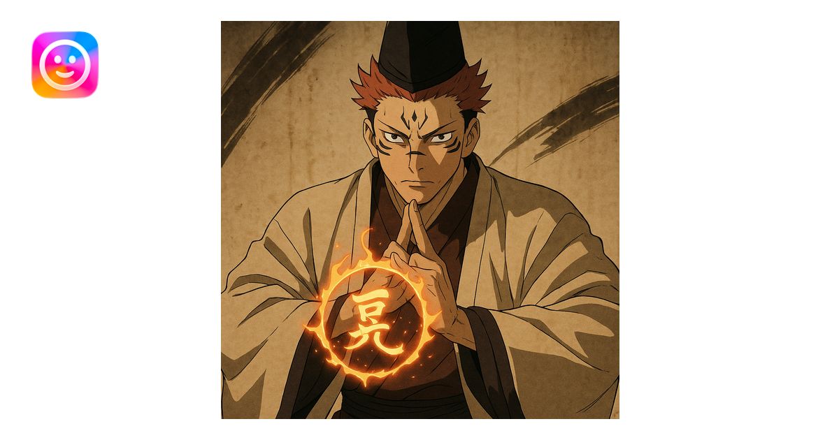 Ryomen Sukuna from the Heian era, serious expression, not smiling ...