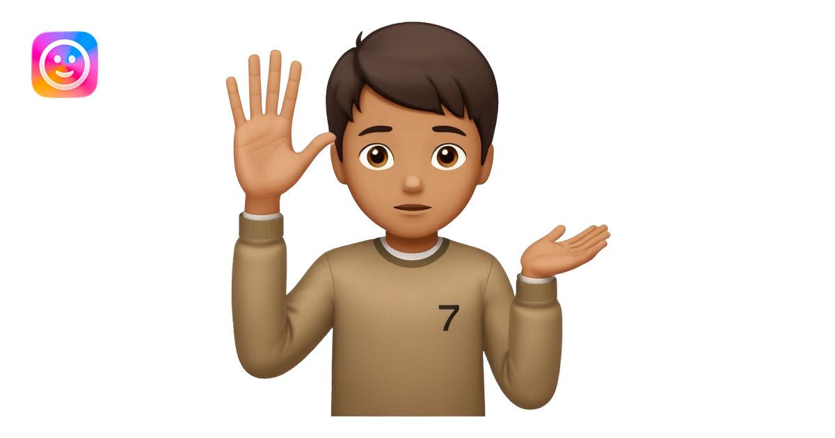 A boy shrugging with the number 6 over one hand and the number 7 over ...