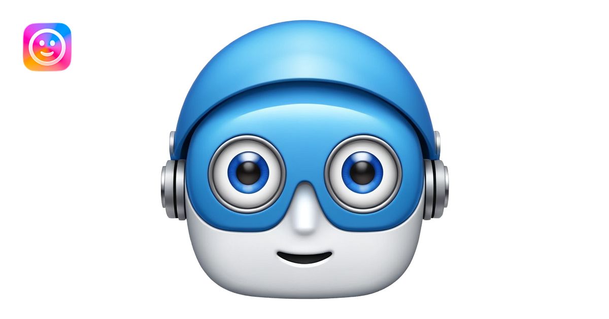 “Um robô branco e azul, com olhos digitais grandes, jeito atrapalhado e ...