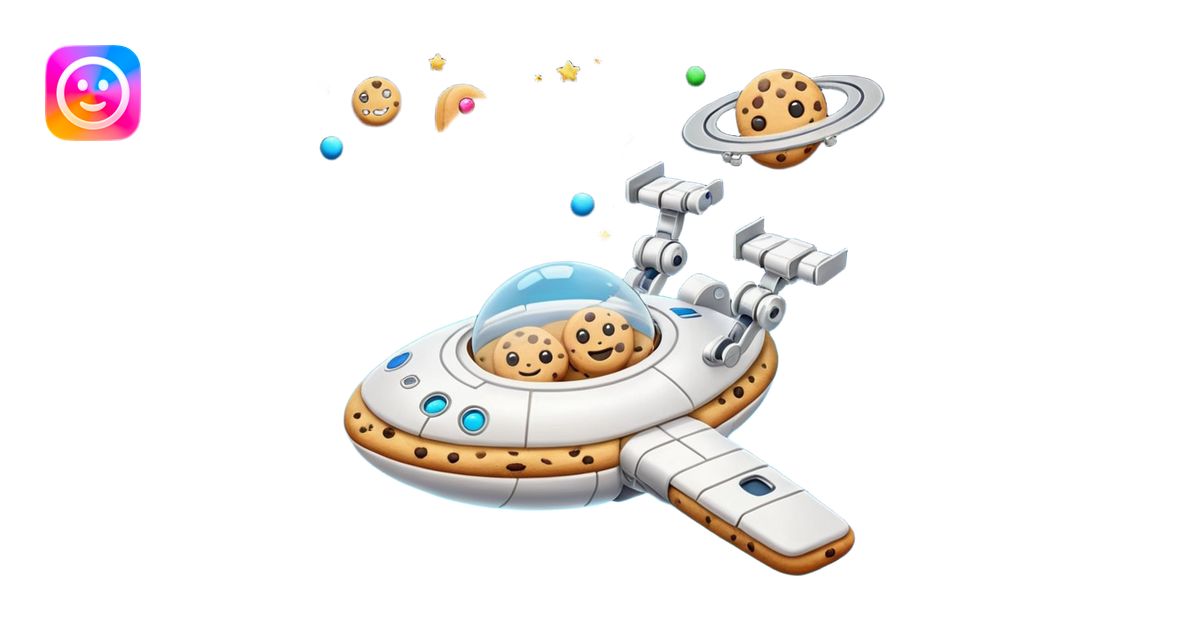 Half spaceship cookie factory floating in space, robotic arms baking in ...